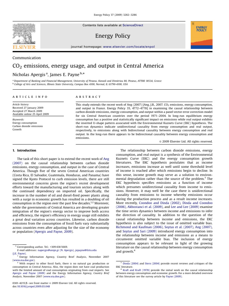 CO2 Emissions and Energy Use in Central America | PDF | F Test ...