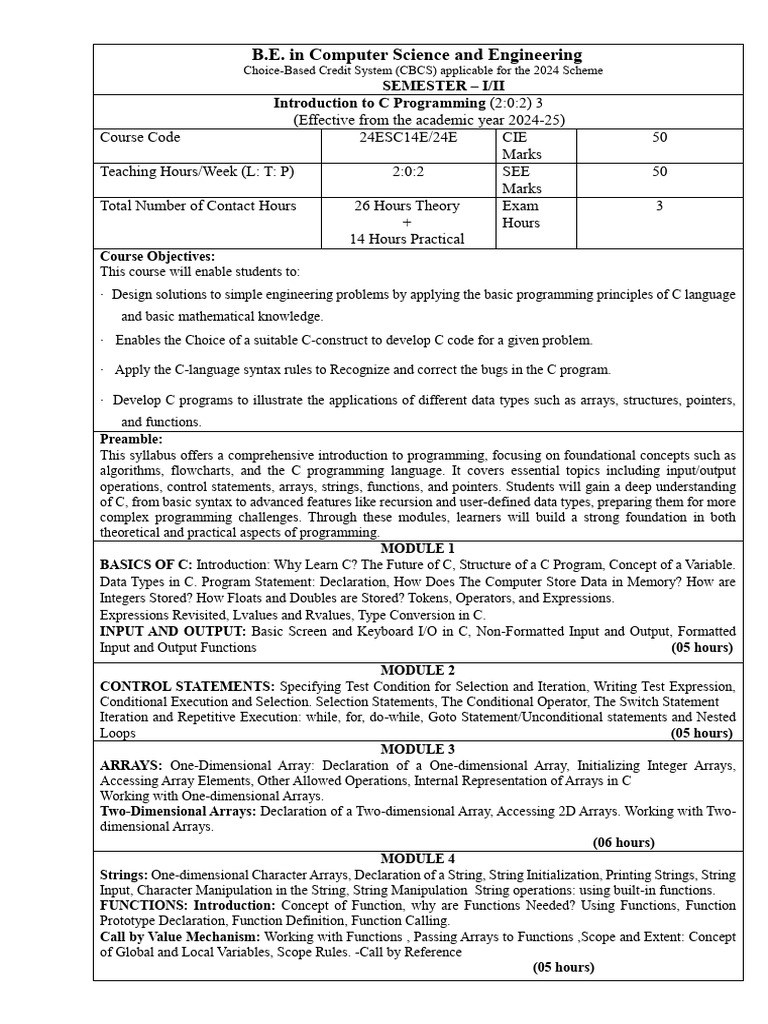 Introduction To C Programming-24ESC14E - V2 | PDF | Pointer (Computer ...