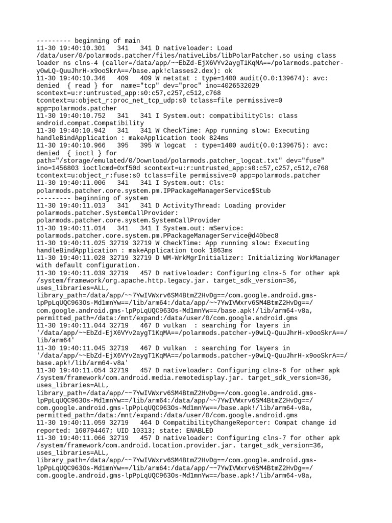 polarmods.patcher_logcat | PDF | Software Engineering | Computing