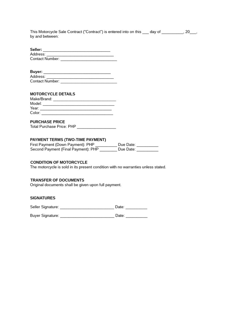 Motorcycle Two-Time Payment Contract | PDF
