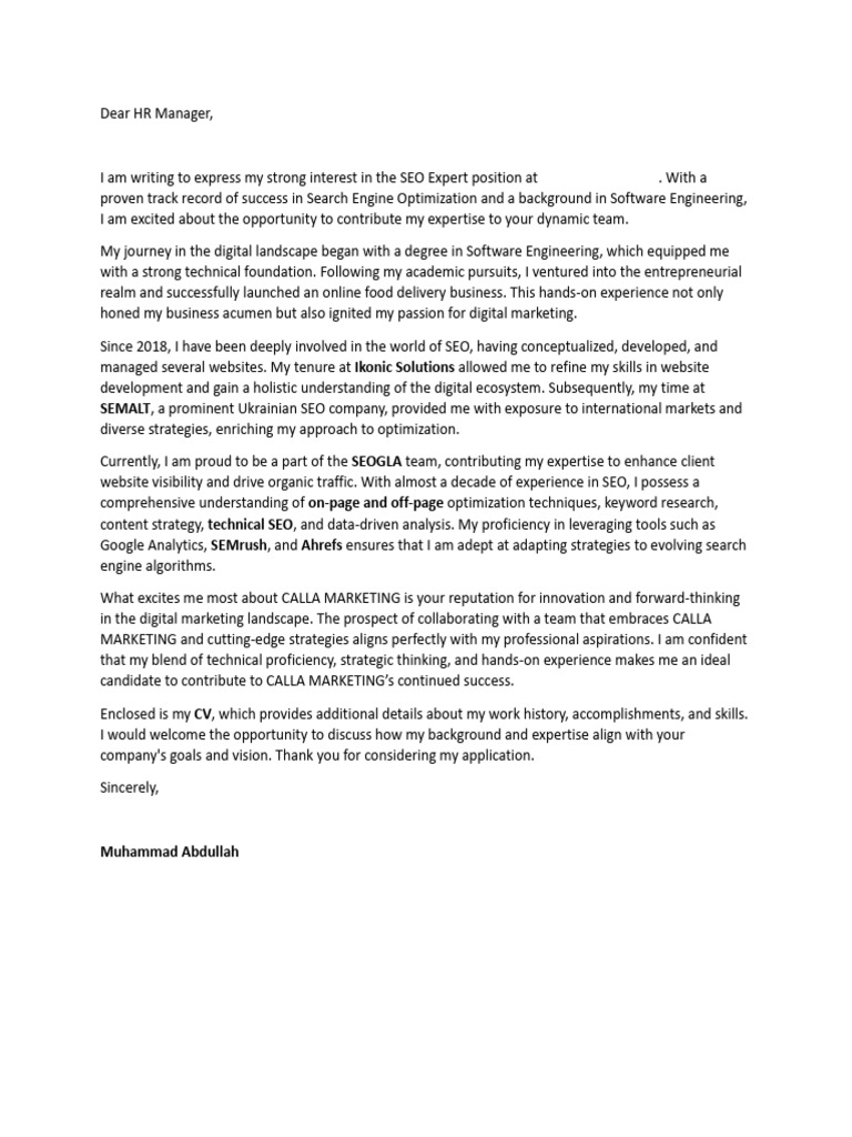 Cover Letter for SEO EXPERT (2) (10) | PDF
