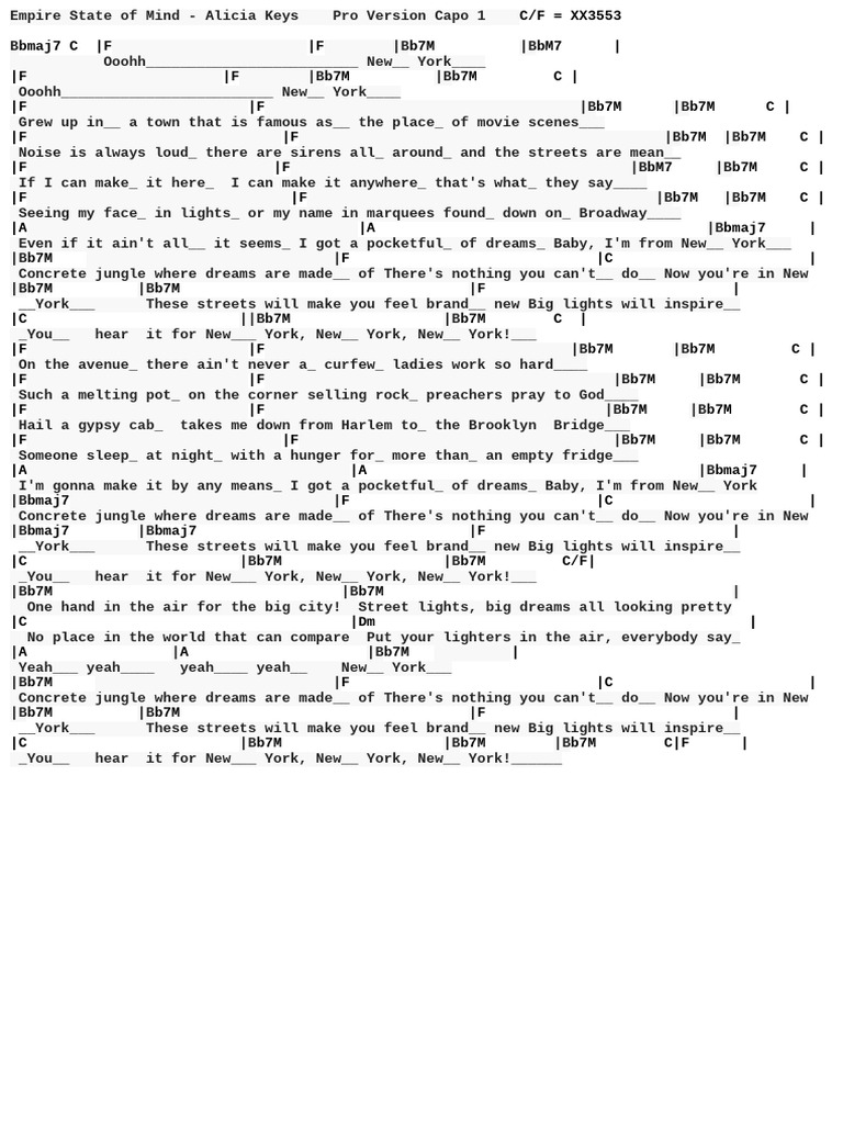 Empire State of Mind Lyrics and Chords | PDF