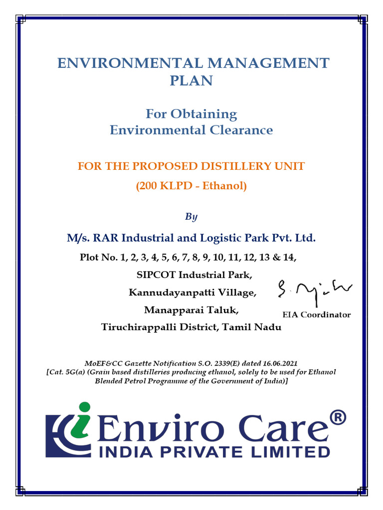 EMP Report | PDF | Waste Management | Ethanol