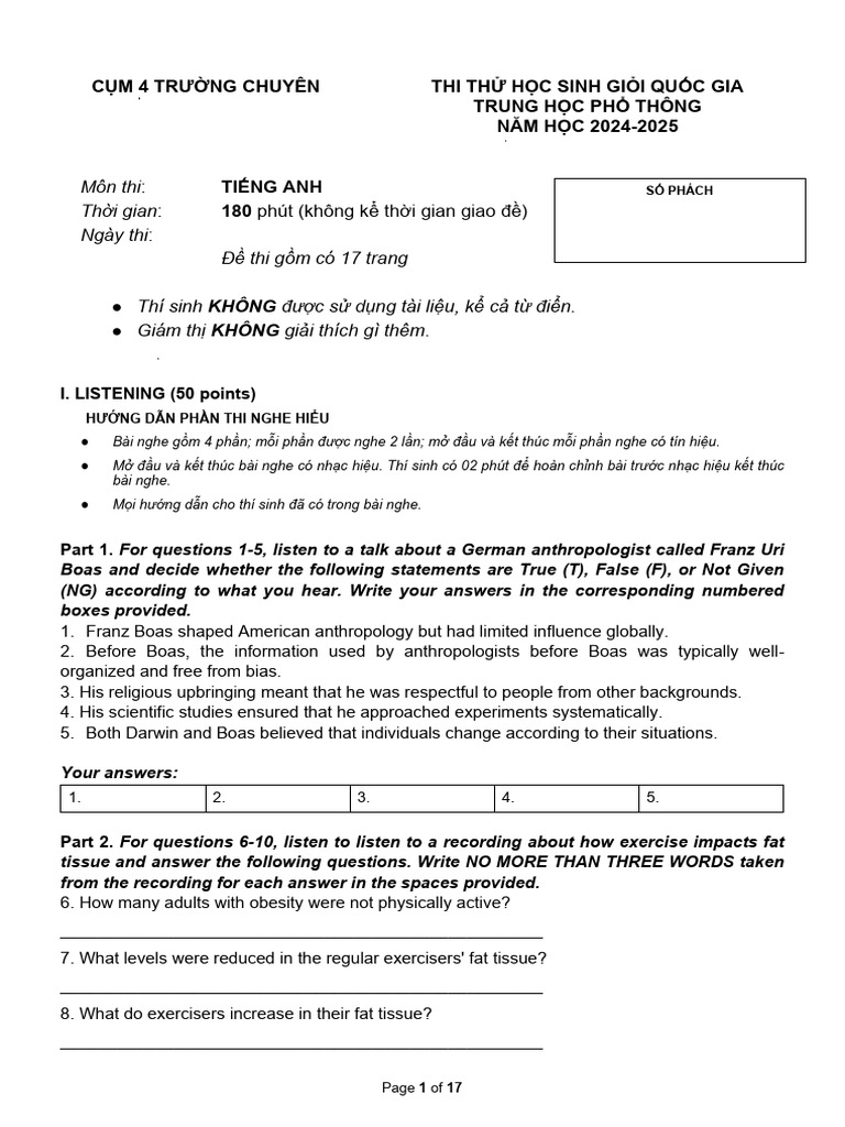 National High School English Exam 2024 | PDF | Noise | Experience
