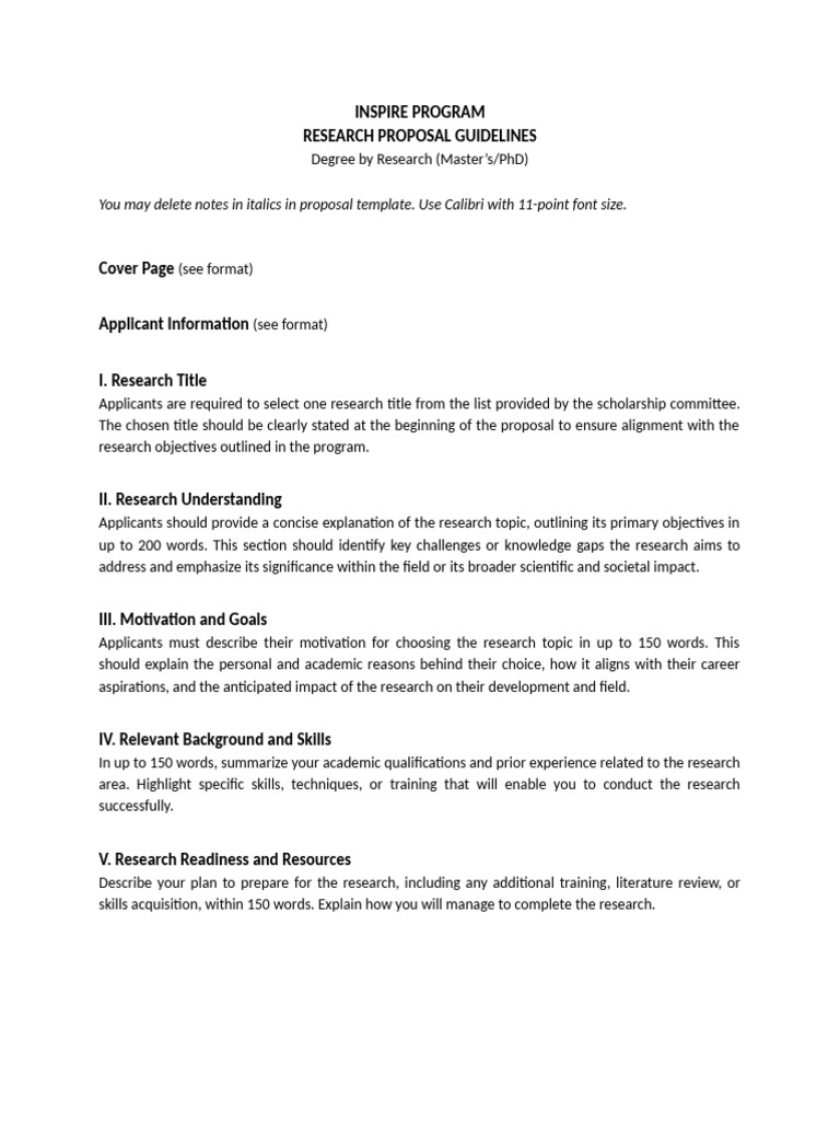 INSPIRE Program Research Proposal Guide | PDF | Academic Degree ...