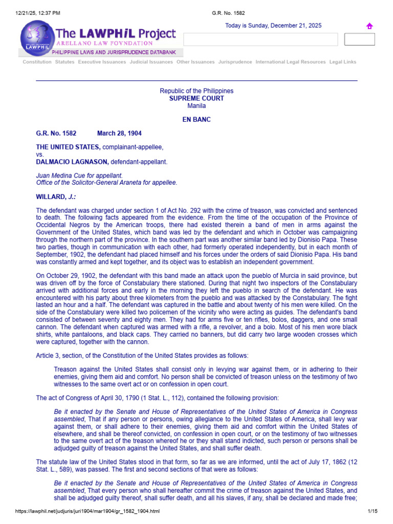 g.r. No. 1582 the United States, Complainant-Appellee, V. Dalmacio ...