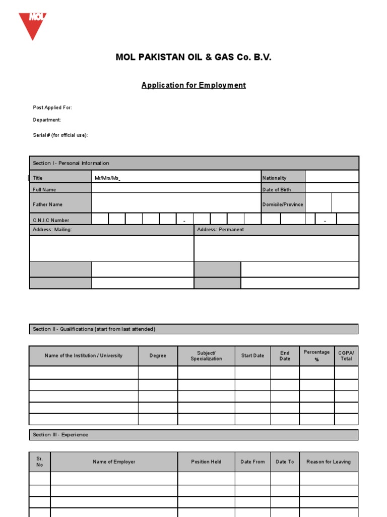 Job Application Form MOL Pakistan | PDF | Career & Growth | Law
