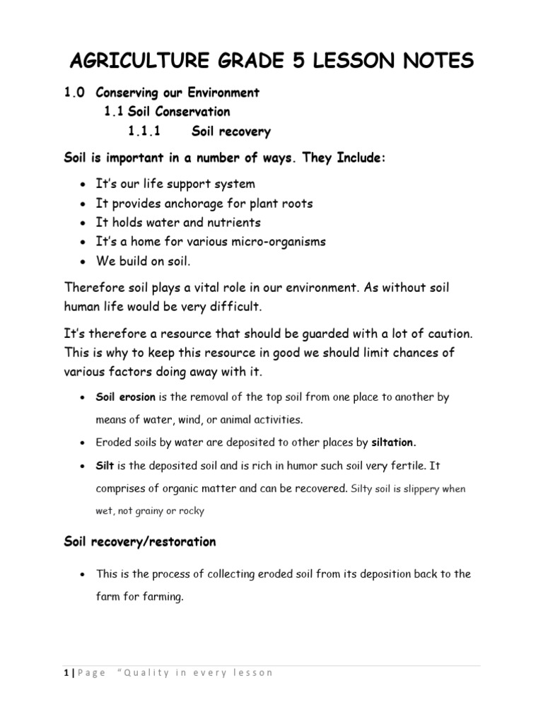 Grade 5 Agriculture Lesson Notes 2021 2022 | PDF | Vegetables | Soil