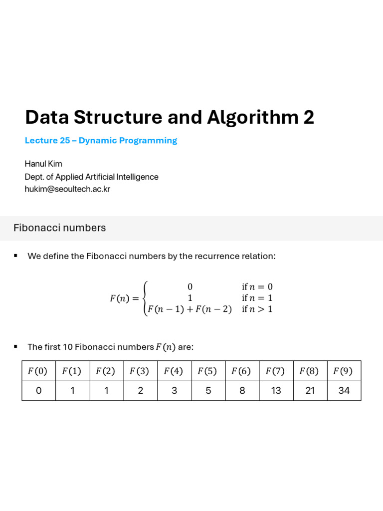 Lecture 25 - Dynamic Programming | PDF | Dynamic Programming | Mathematics