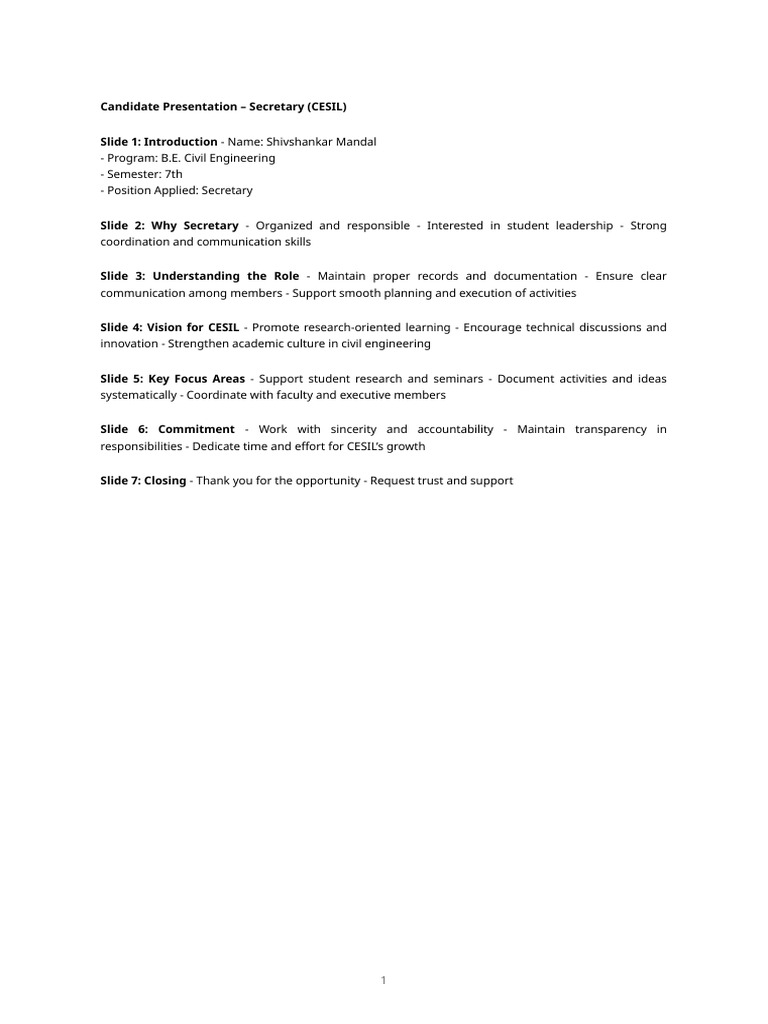 Candidate Presentation - Secretary (Cesil) | PDF