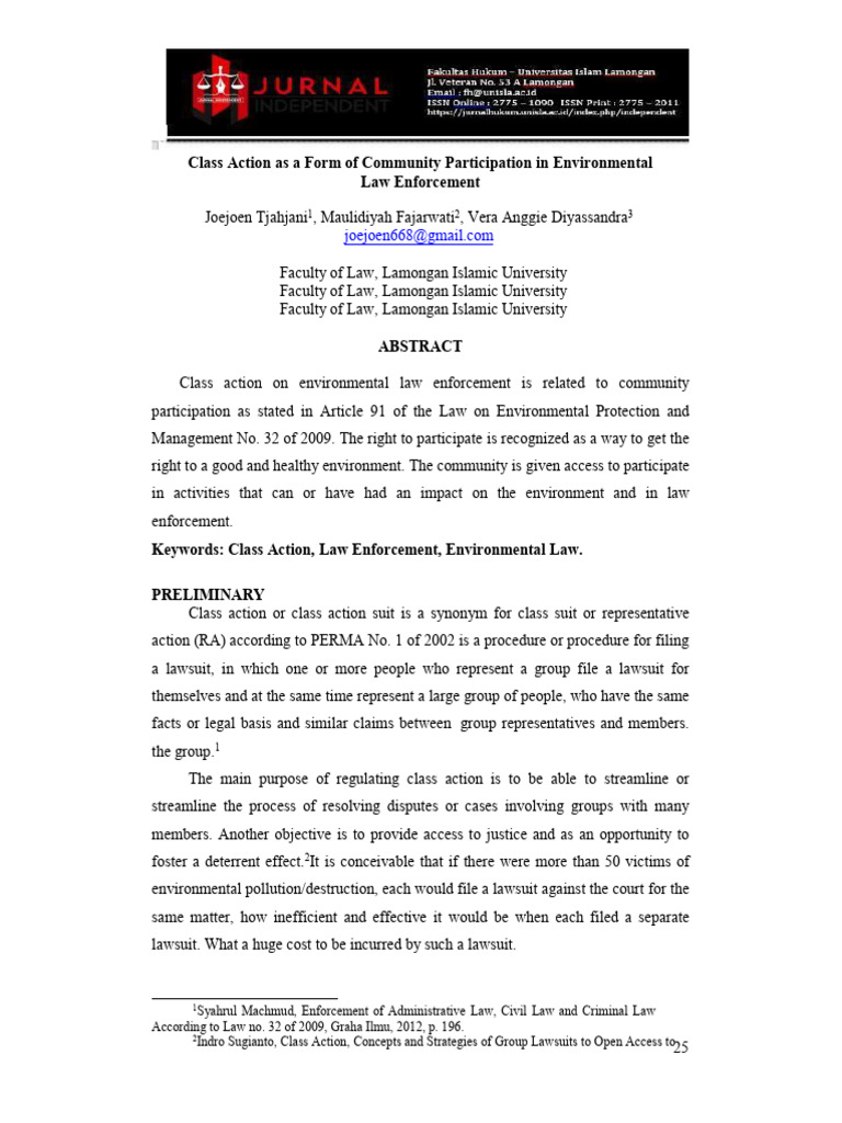 Class Action As A Form of Community Participation in Environmental Law ...