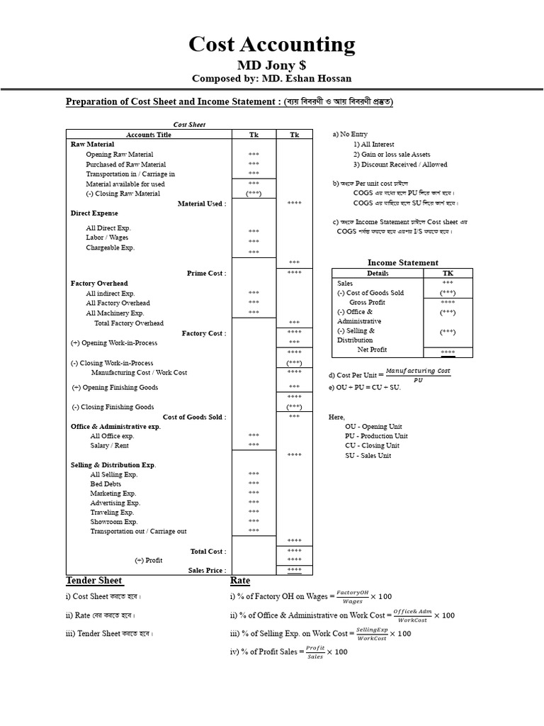 Preparation of Cost Sheet and Income Statement | PDF | Income Statement ...