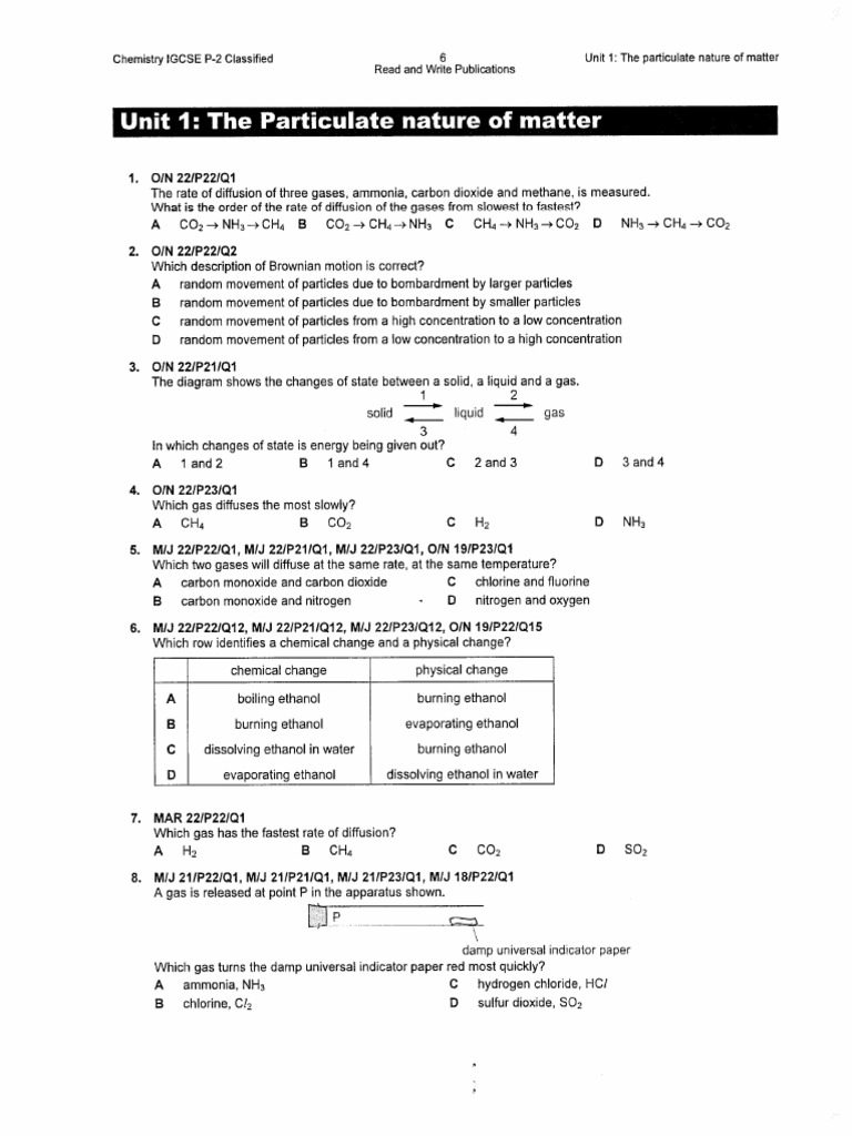 PARTICULATE NATURE OF MATTER ASS 3-IGCSE-Chemistry-P2-Topical | PDF