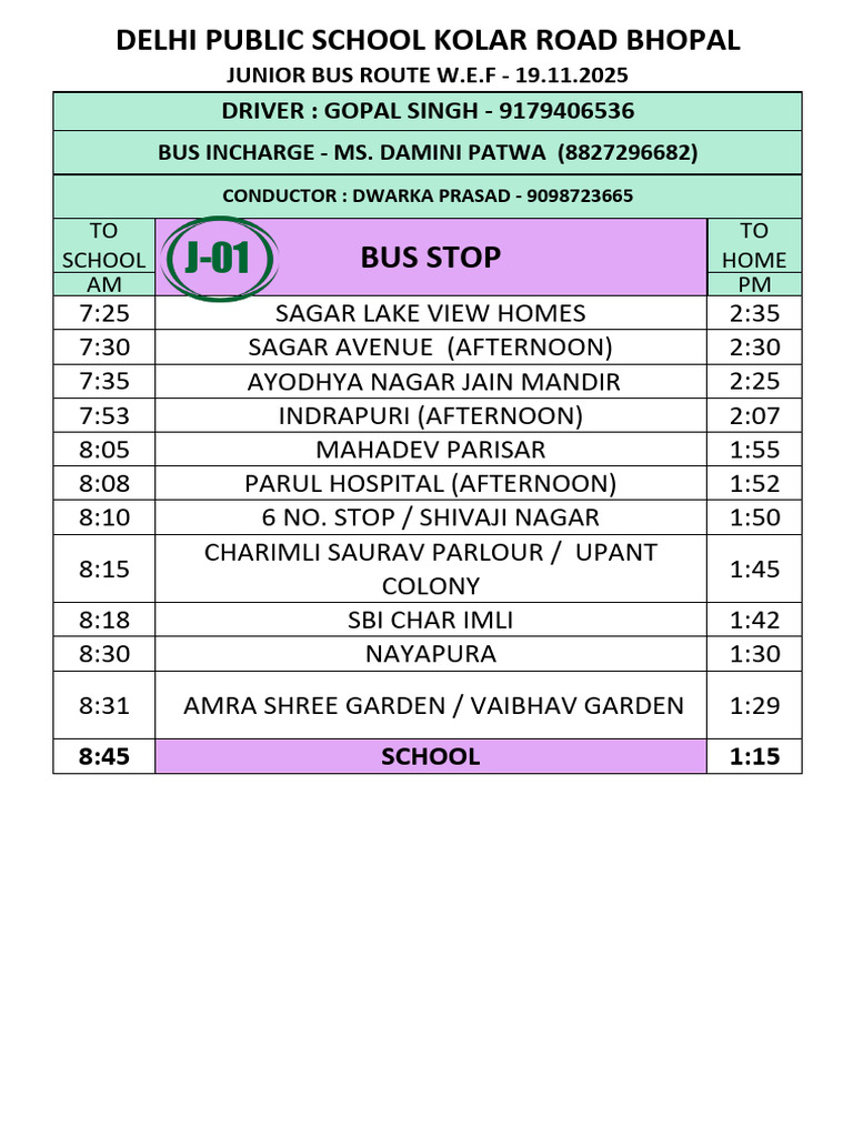 Junior Bus Route w.e.f- 19.11.2025 | PDF