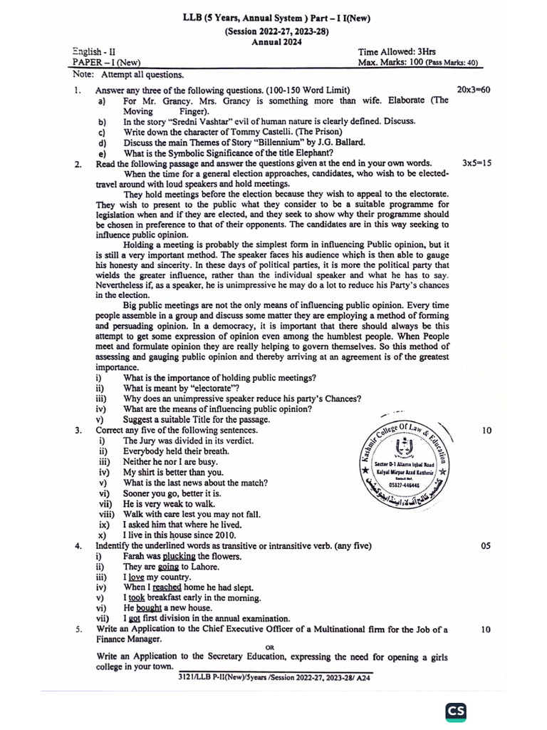 LLB Part 2 Past Papers | PDF