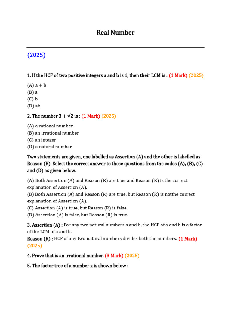 Class 10 Maths Part 1 Pyqs | PDF | Numbers | Zero Of A Function
