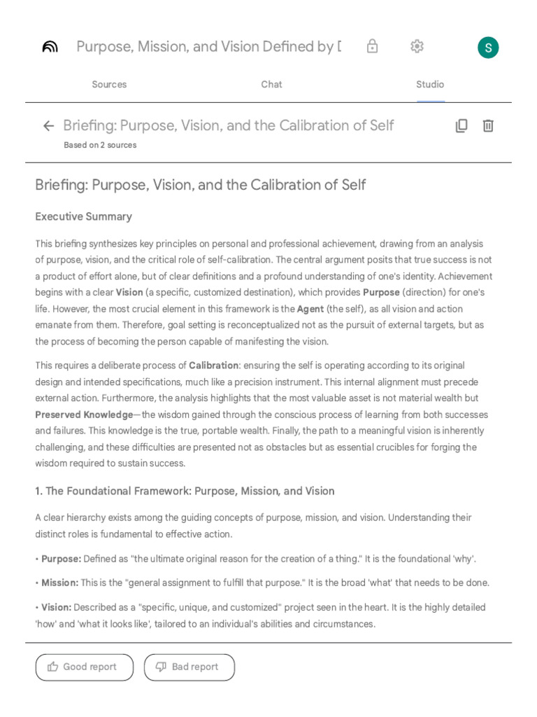 Purpose, Mission, and Vision Defined by Dr. Munroe - NotebookLM | PDF ...