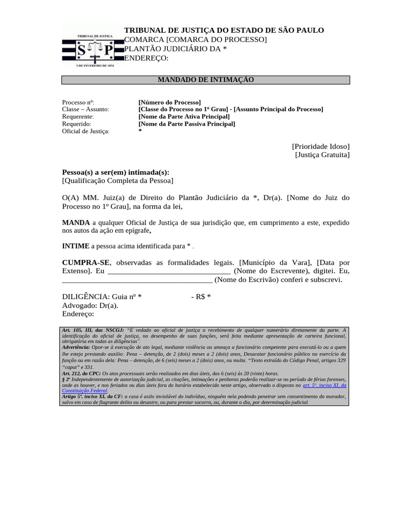 Mandado de Intimação Judicial SP | PDF | Justiça | Crime e Violência