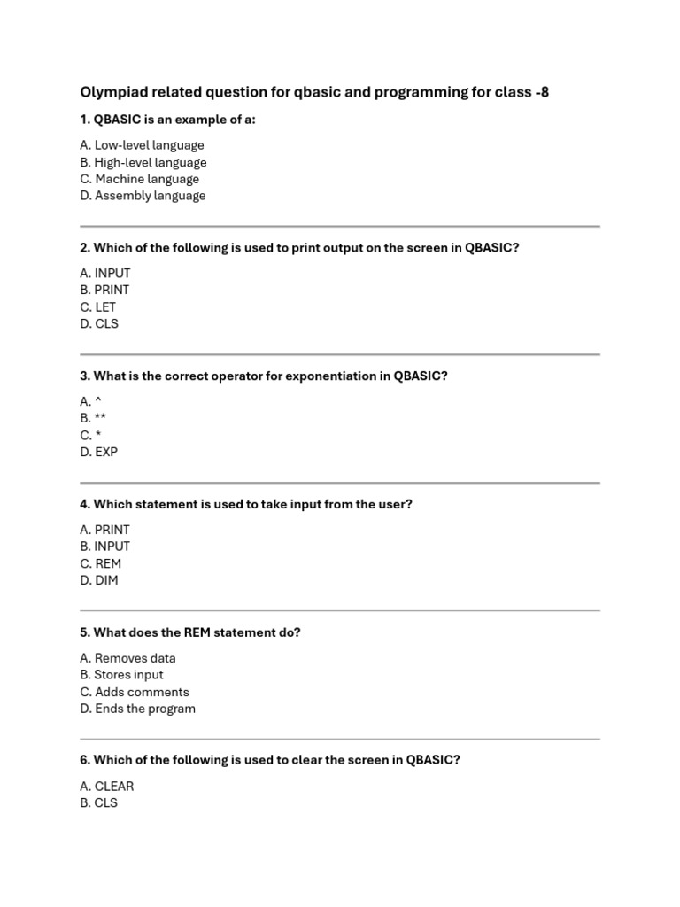 Olympiad Related Question For Qbasic and Programming For Class | PDF