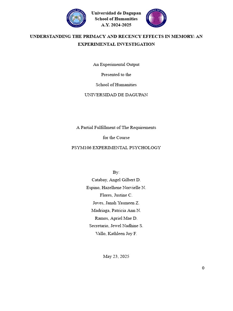 Understanding the Primacy and Recency Effects in Memory Final | PDF ...