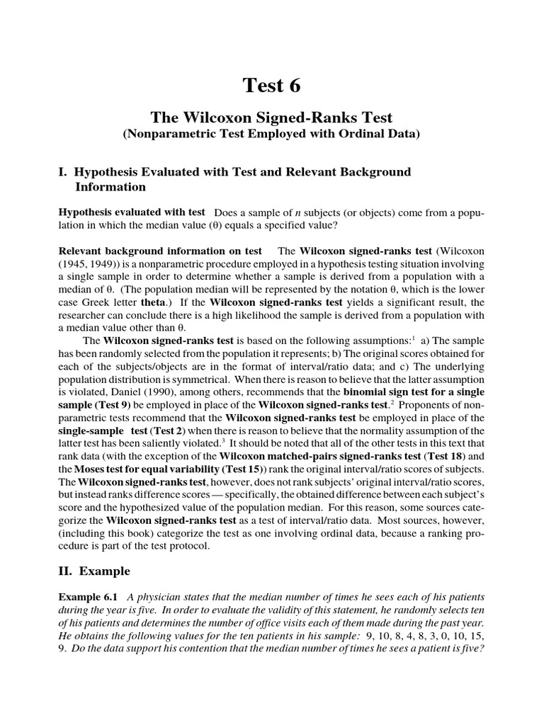 Wilcoxon Signed-Ranks Test Explained | PDF | Student's T Test | Chi ...