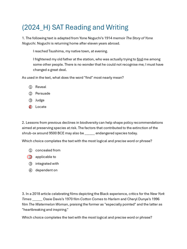 SAT Reading and Writing Practice Questions | PDF | Orbit | Natural ...