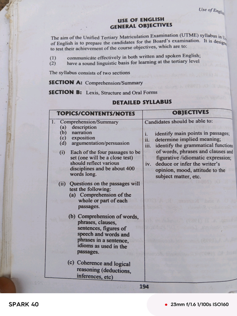 Use of English Jamb Syllabus | PDF