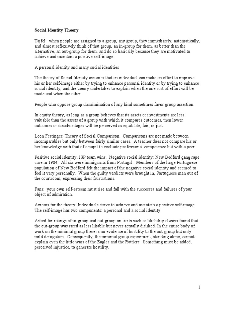 Tajfel's Social Identity Theory: How Group Memberships Shape Self-Image ...