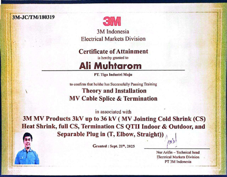 001 Certification of Attainment Theory & Installation MV Cable Splice ...