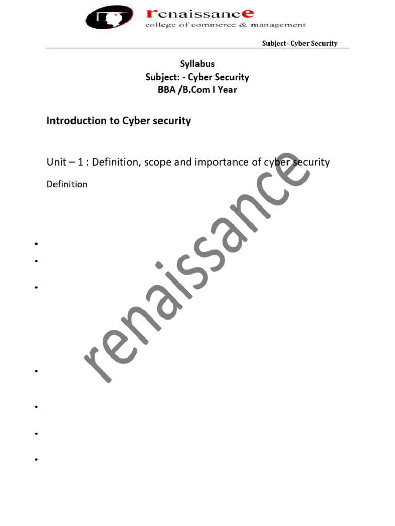 Cyber Security Syllabus for BBA/B.Com | PDF | Security | Computer Security