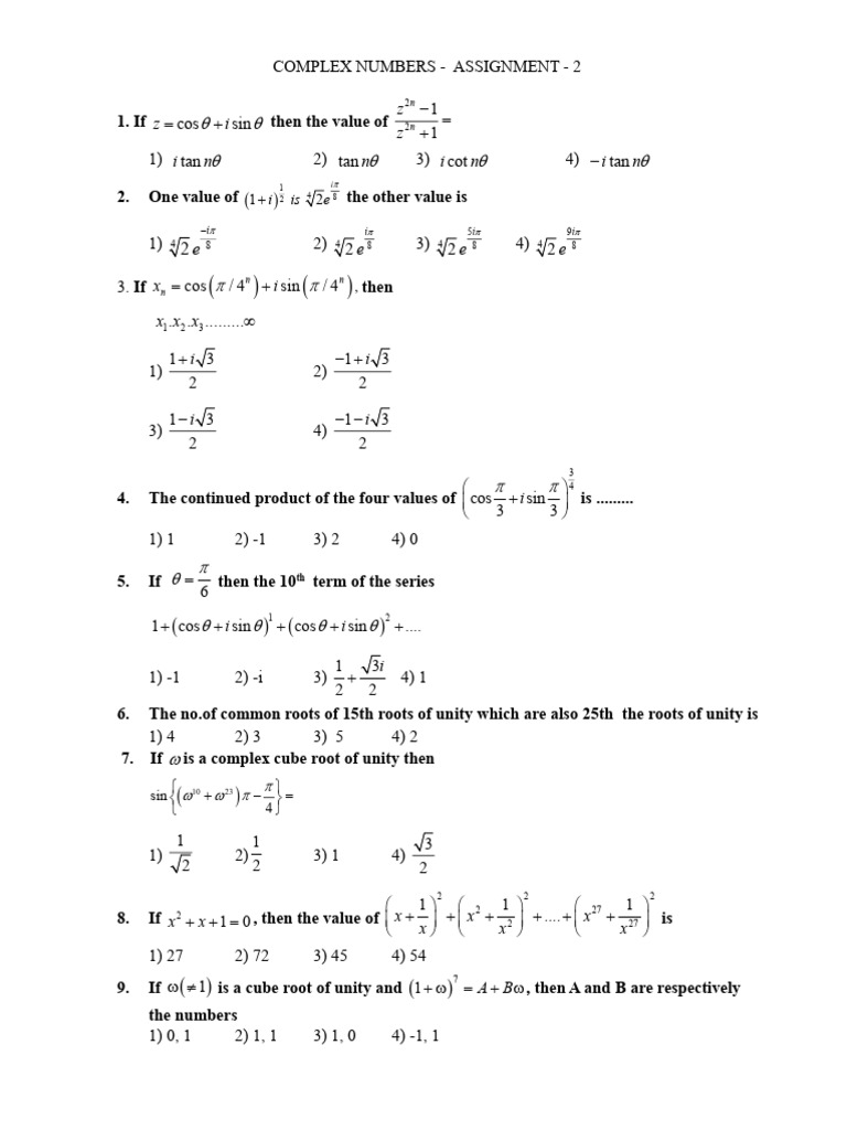 Complex Numbers Assignment - 2 | PDF | Elementary Geometry ...