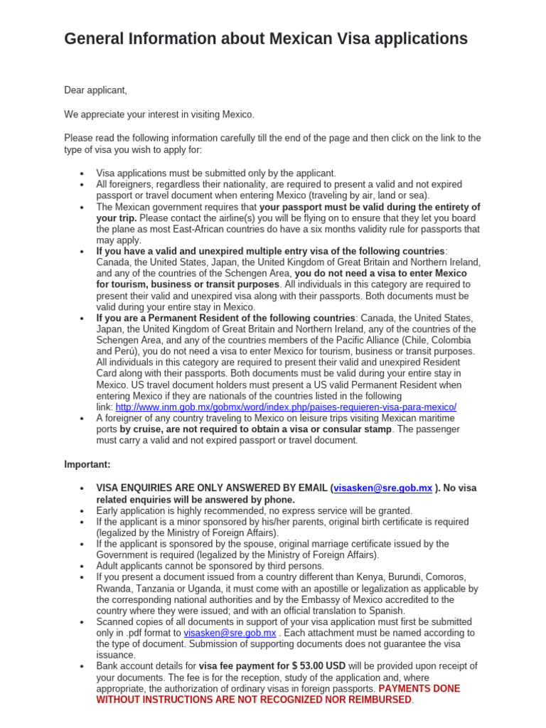 General Information About Mexican Visa Applications | PDF | Travel Visa ...