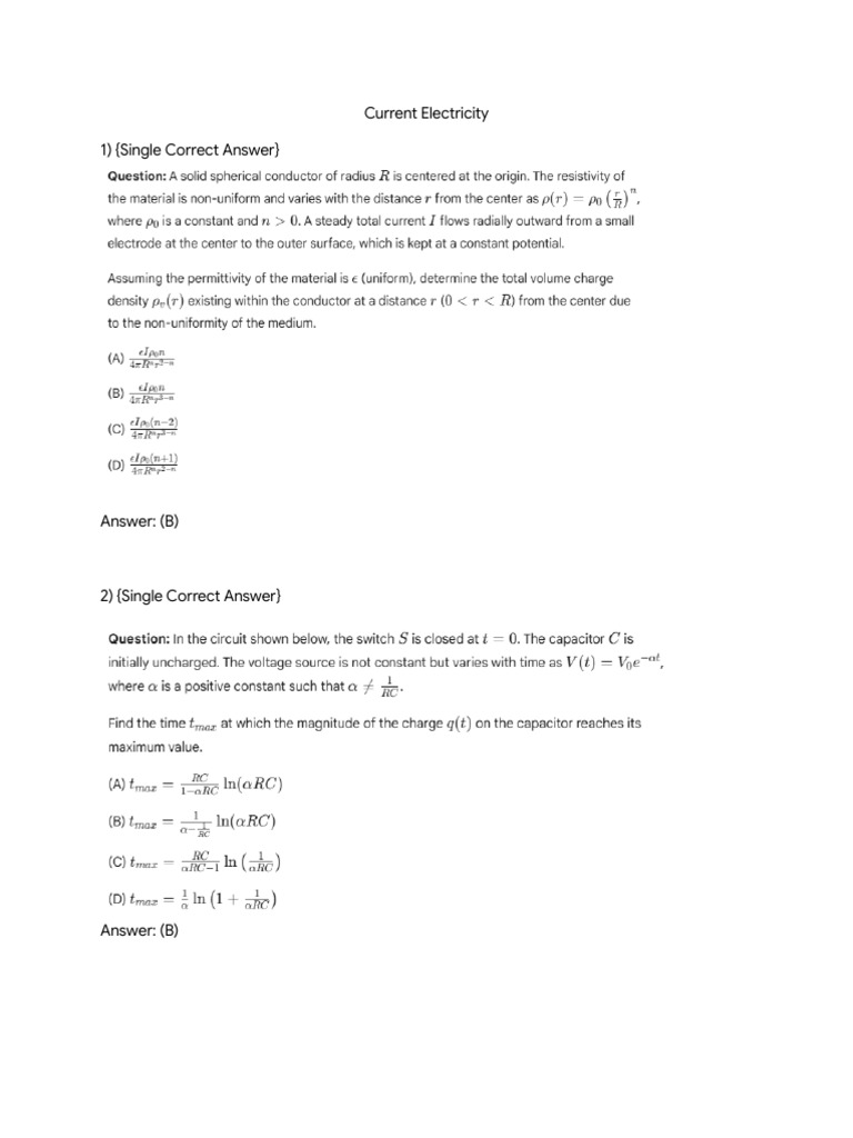 Current Electricity Quiz Answers | PDF
