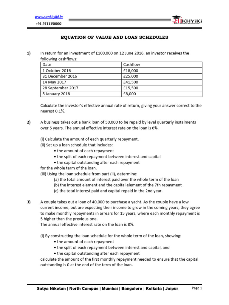 Equations of Value and Loan Schedules (B) | PDF | Interest | Loans
