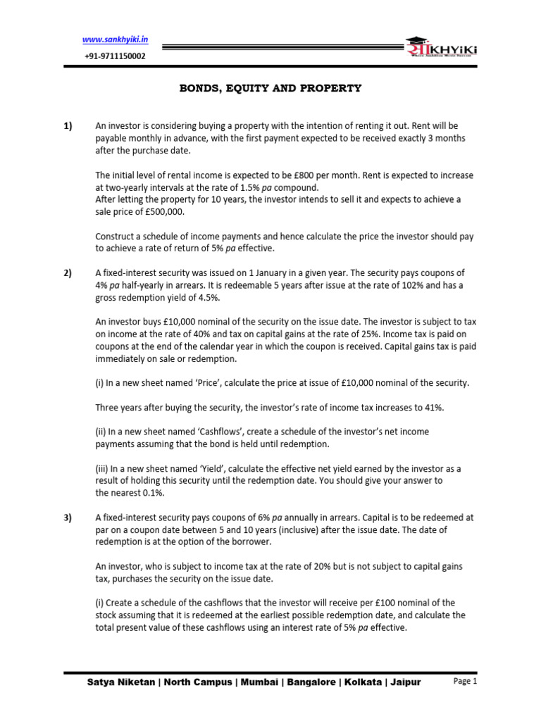 Investment Analysis: Bonds and Property | PDF | Yield (Finance) | Bonds ...