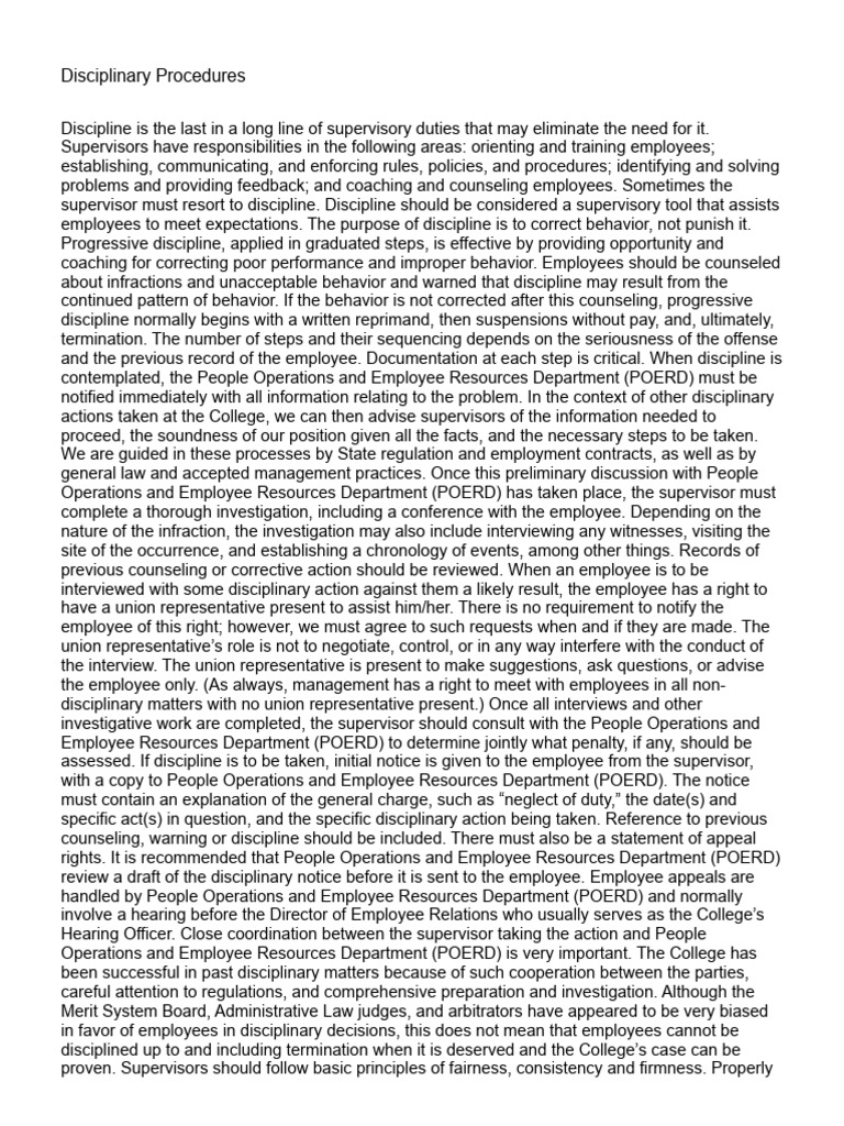 Effective Disciplinary Procedures Guide | PDF | Supervisor | Justice