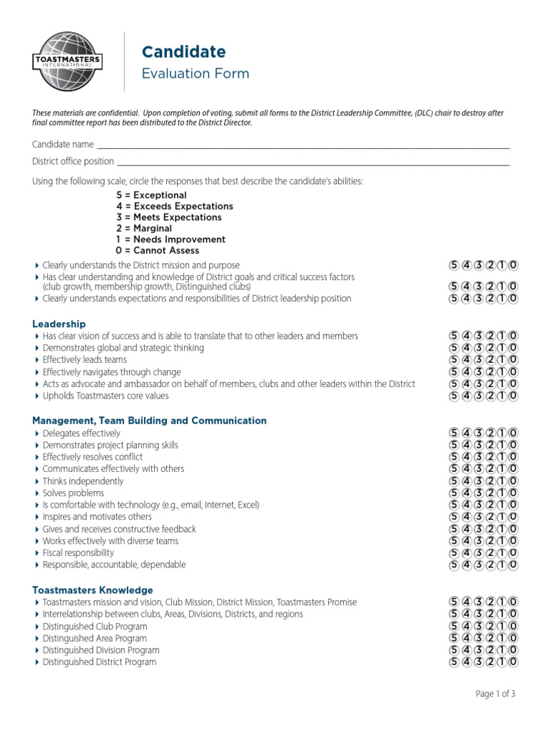 450f Candidate Evaluation Form | PDF | Leadership | Business
