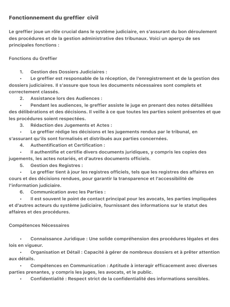 Rôle et Fonctions du Greffier Civil | PDF | Greffier | Justice