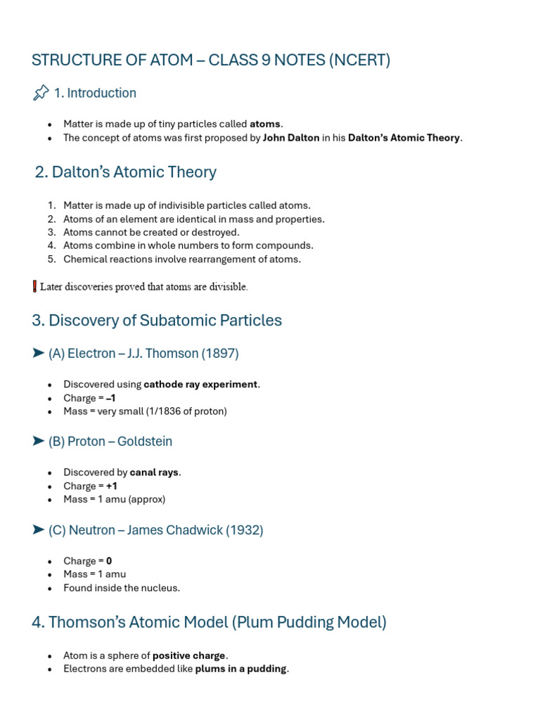 Chapter 4 Structure of Atom Notes | PDF | Atoms | Atomic Nucleus
