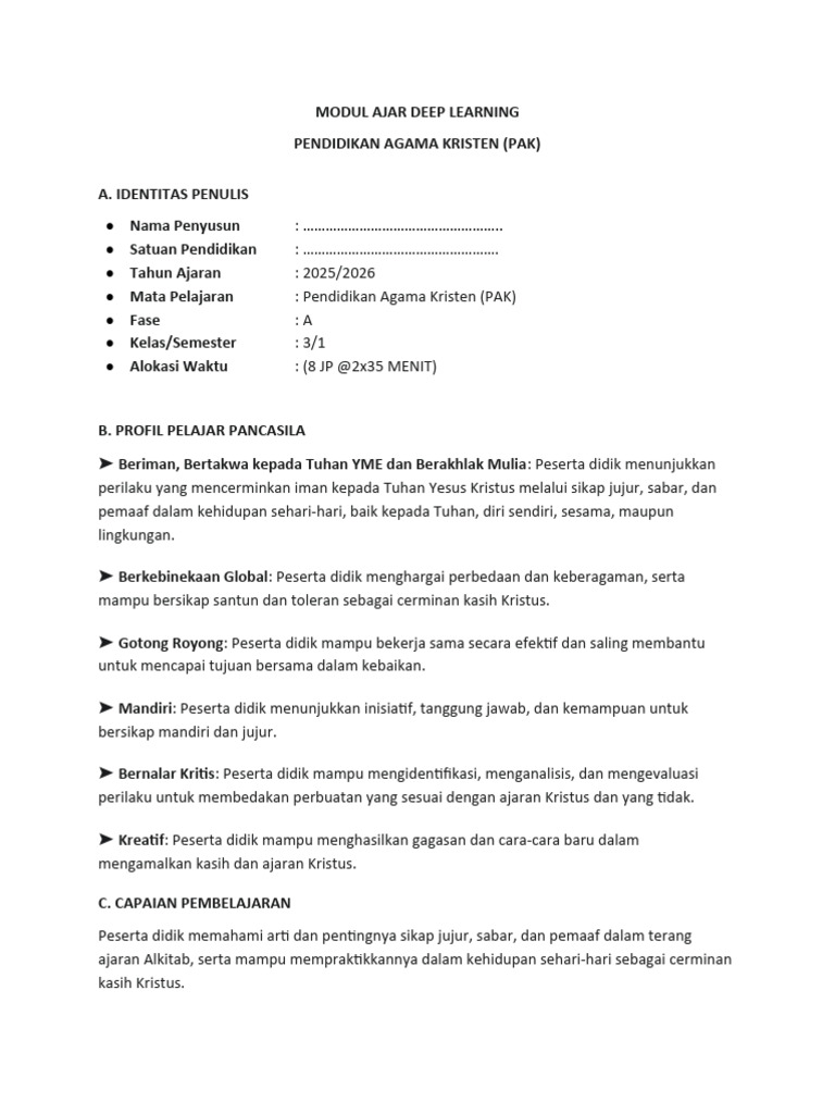 Modul Ajar Karakter Kristiani PAK | PDF
