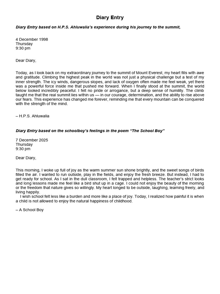 Writing Diary & Analytical Paragraph class 8 | PDF