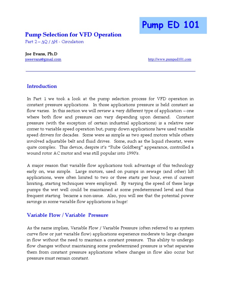 VFD Pump Selection Circulation | PDF | Pump | Control Theory