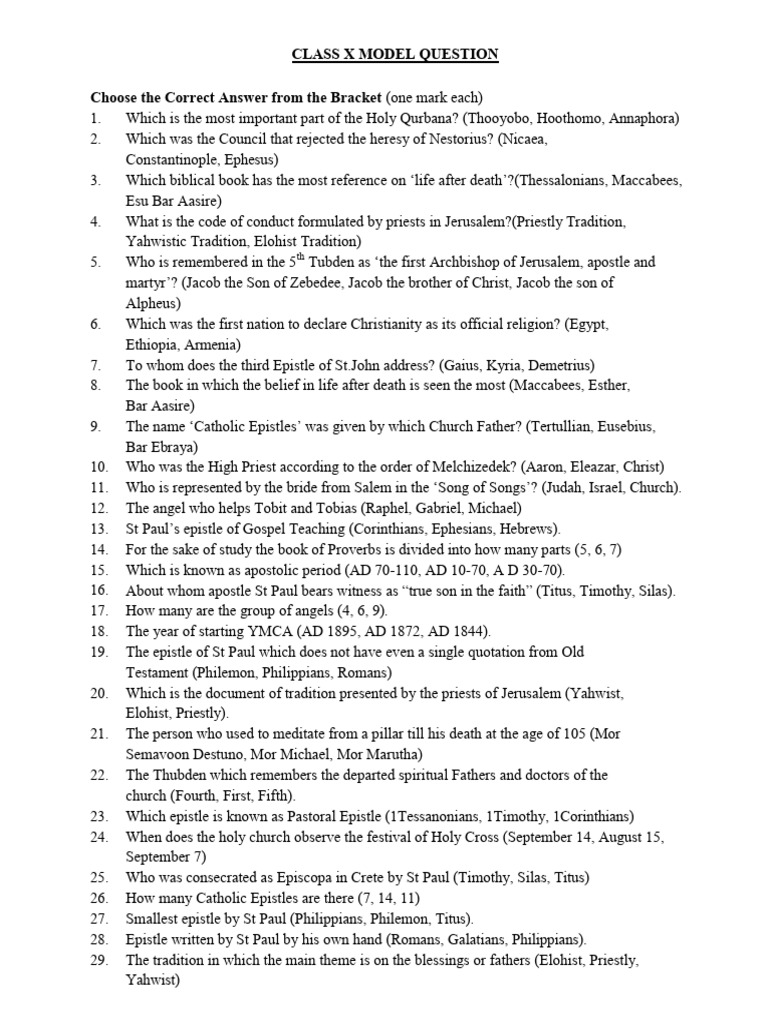 Class X Model Question Paper on Christianity | PDF | Paul The Apostle ...