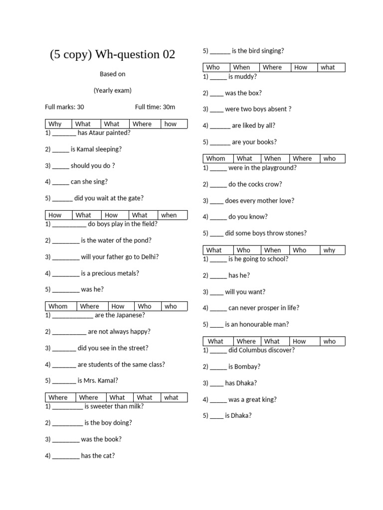 Wh-Question Practice Exercises | PDF