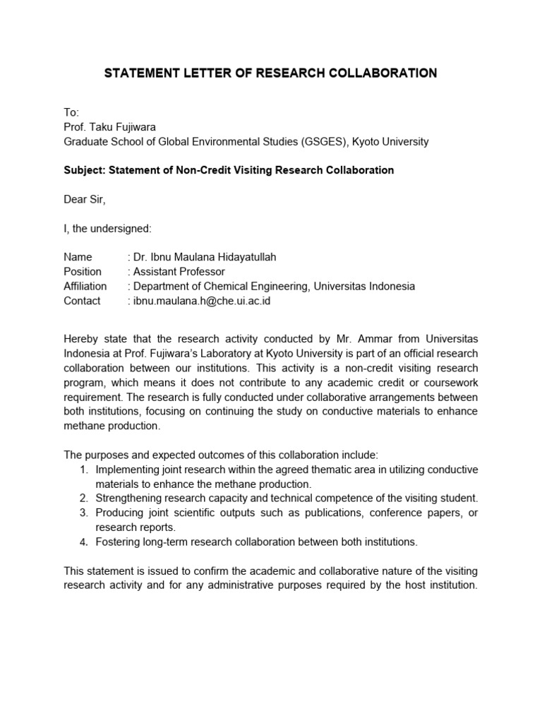 Research Collaboration Statement Template | PDF