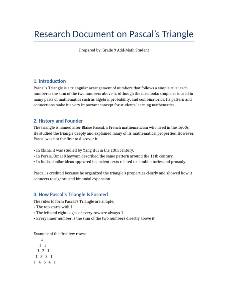 Understanding Pascal's Triangle Basics | PDF | Mathematics | Discrete ...
