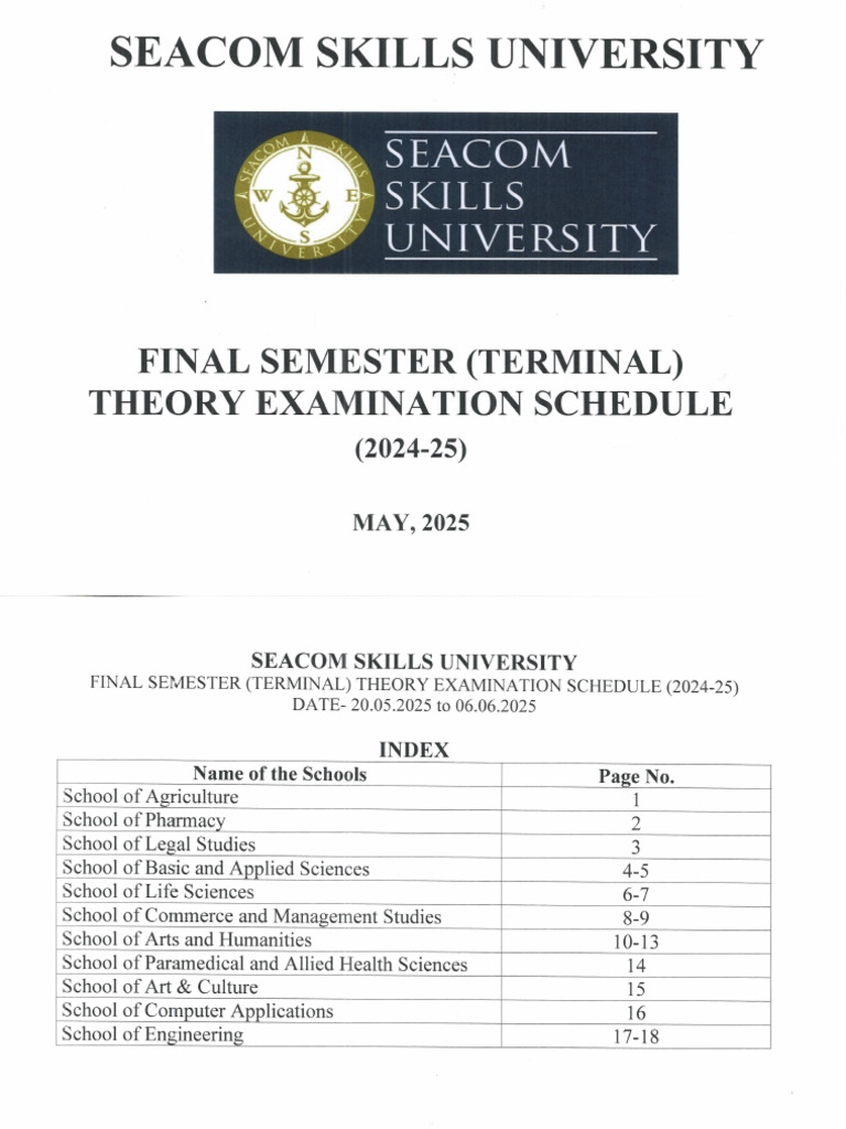 Final Semester Examination Schedule 2024-25 | PDF