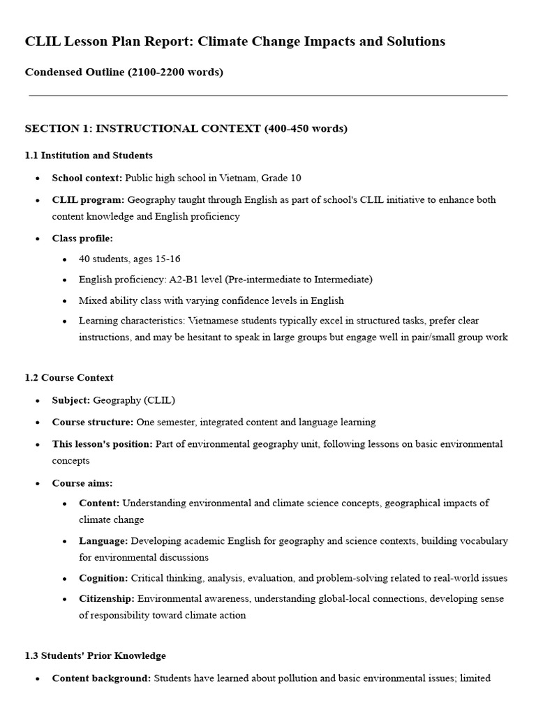 CLIL Lesson Plan Report - Detailed Outline | PDF | Learning | Mind