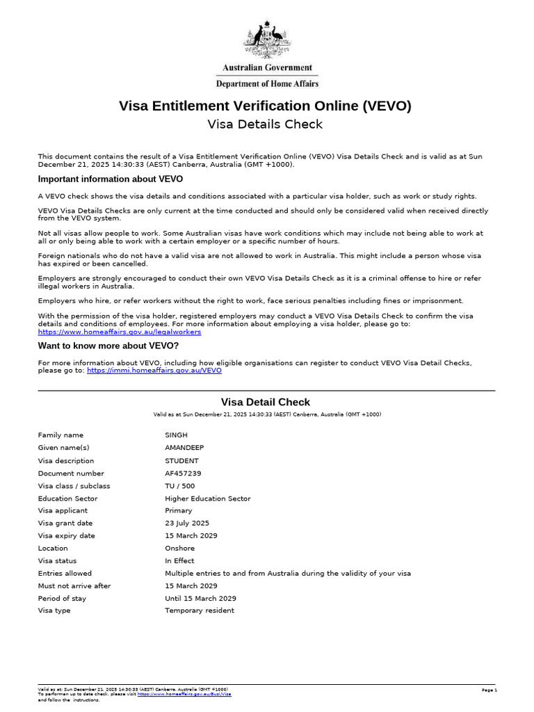 VEVO Visa Details Check for Students | PDF | Travel Visa | Human Migration