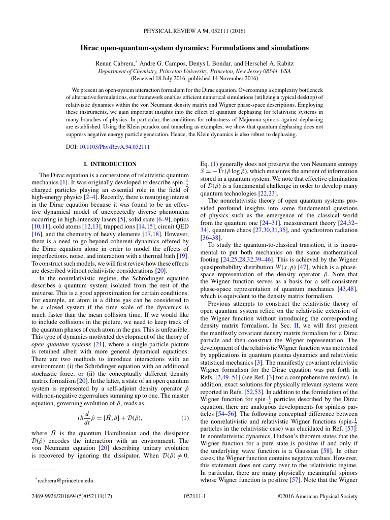 Dirac Open Quantum System Dynamics | PDF | Schrödinger Equation ...